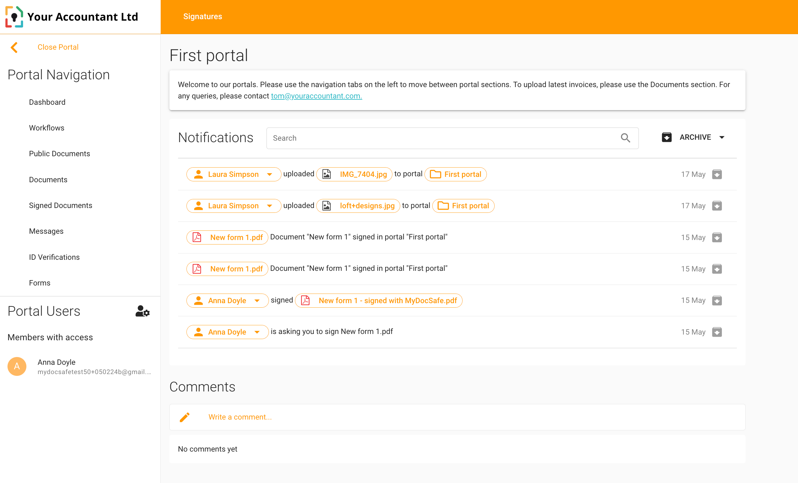MyDocSafe cheat sheet for portal users